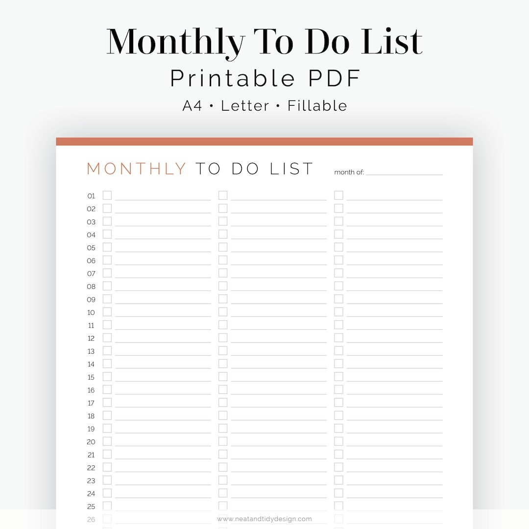 Monthly to Do List - Fillable - Printable PDF - Task Management ...