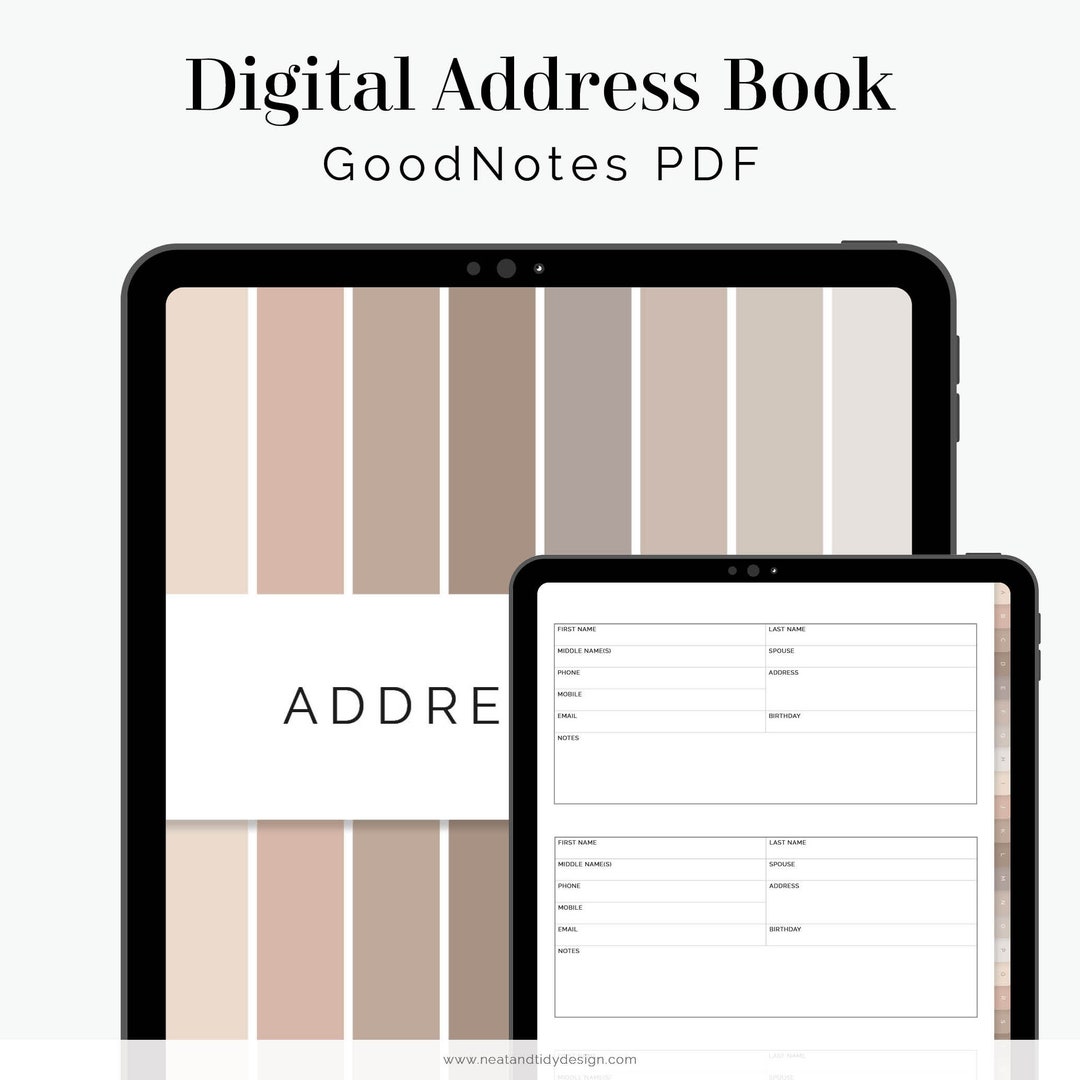 Digital Address Book for Goodnotes & Notability (neutral) - Hyperlinked ...