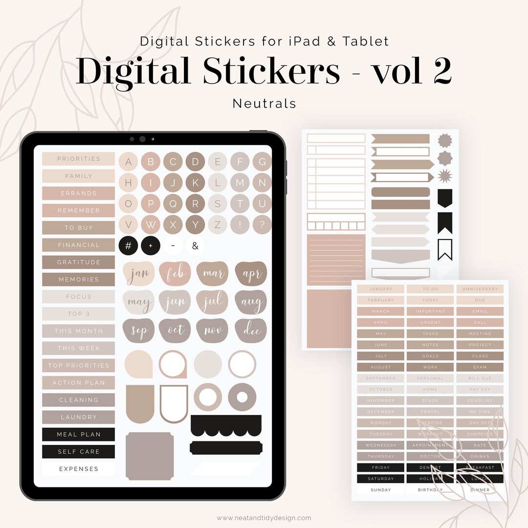Neutral Digital Stickers for Goodnotes - Vol 2 - 1580 Planner Stickers ...