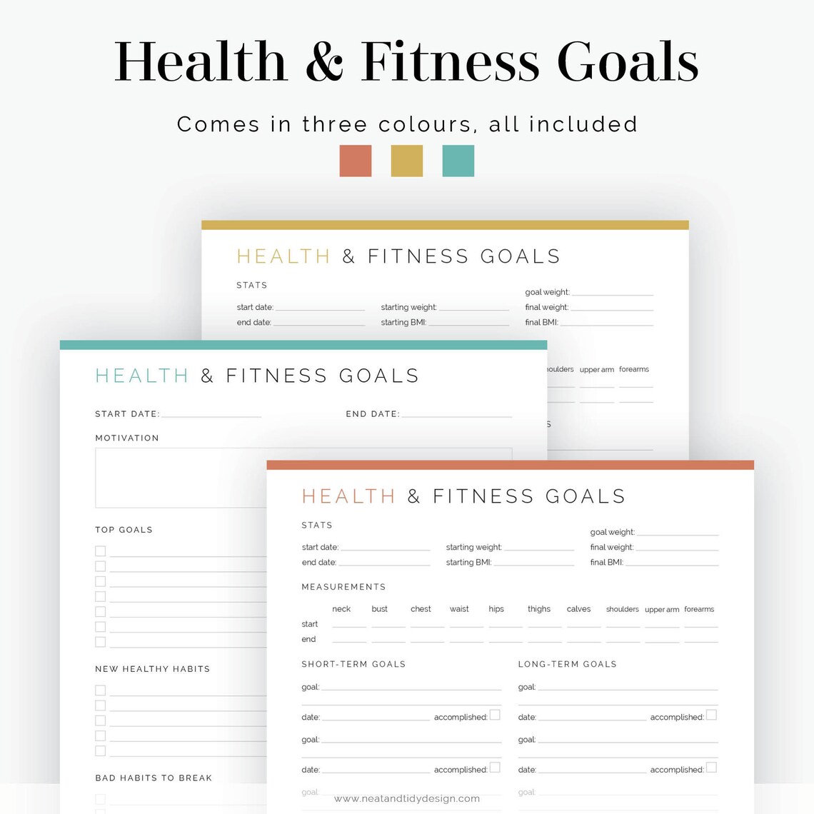 Health and Fitness Goals Fillable Printable PDF Health & - Etsy