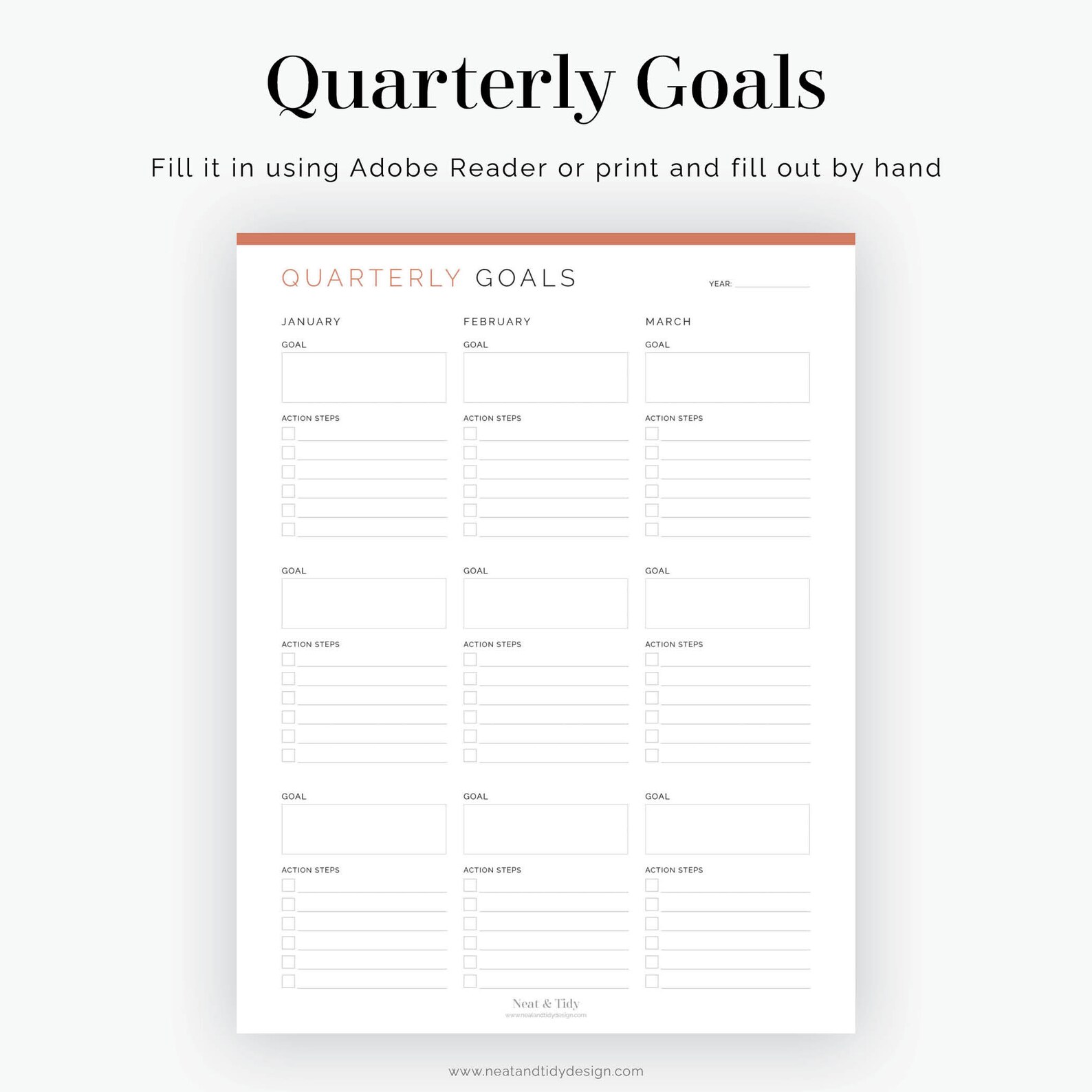 Quarterly Goals 2 Layouts Fillable Printable PDF New - Etsy