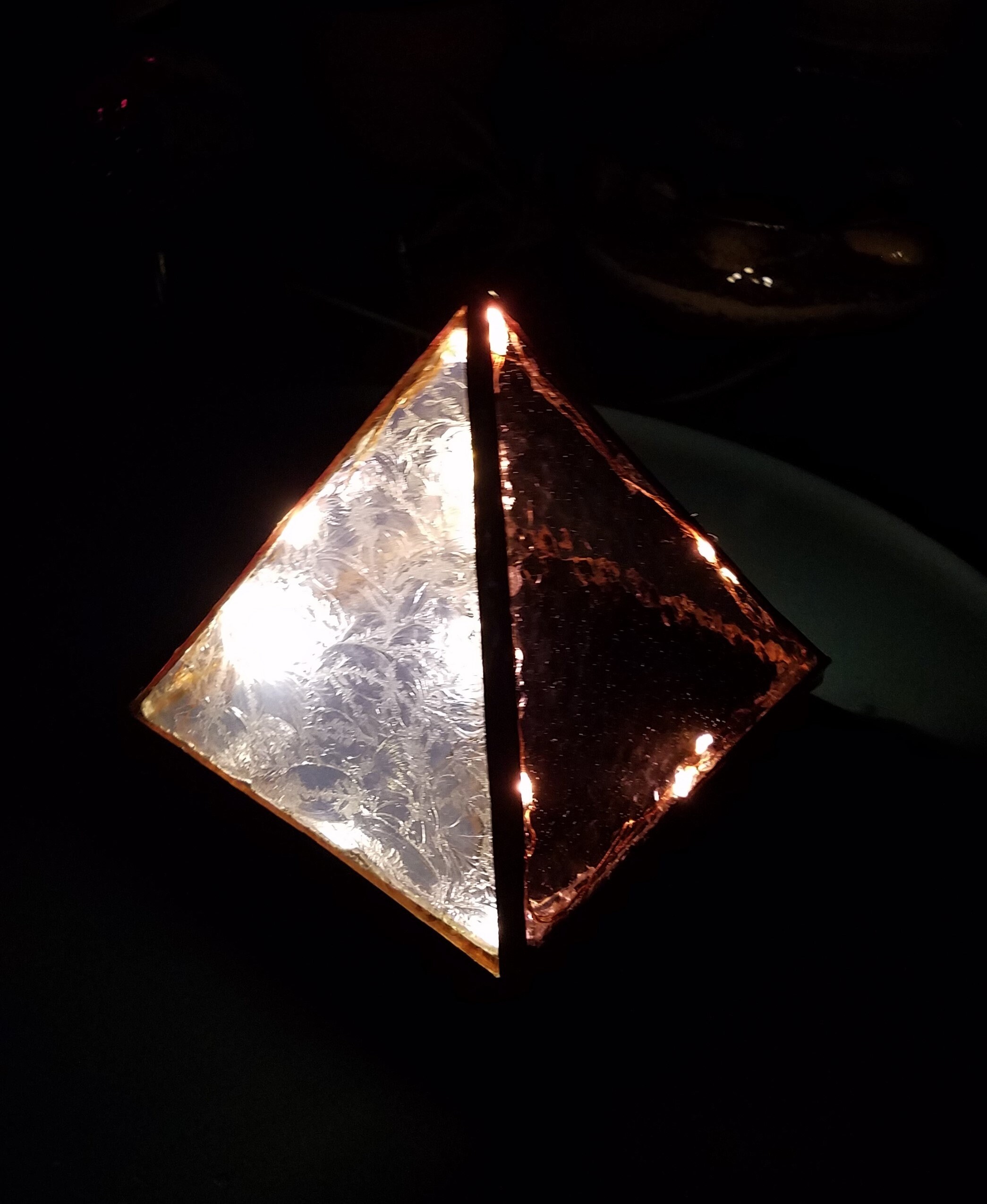 Stained Glass Pyramid, Geometric Glass, Plant Holder, Lighted Pyramid ...