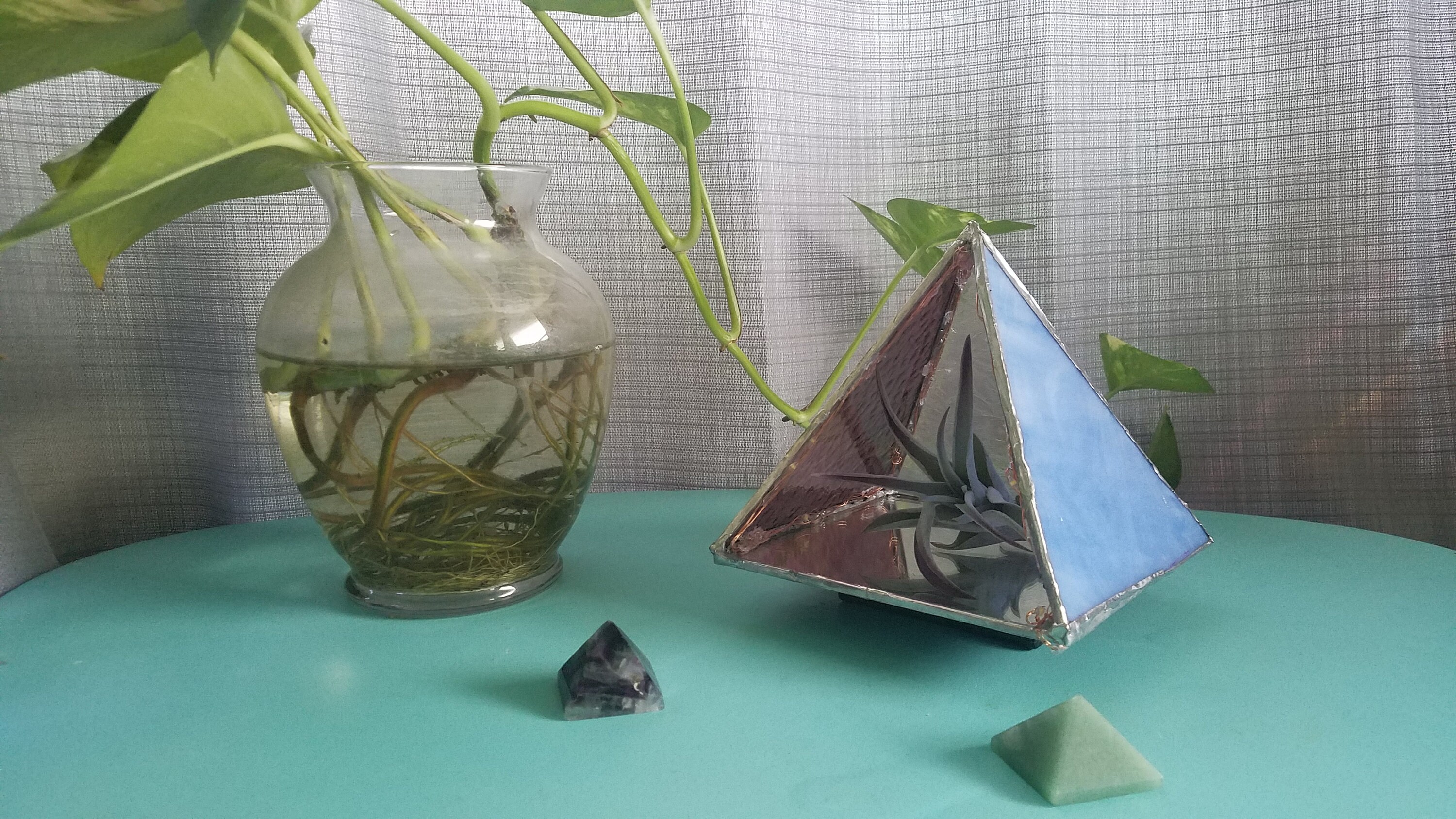 Stained Glass Pyramid, Geometric Glass, Plant Holder, Lighted Pyramid ...
