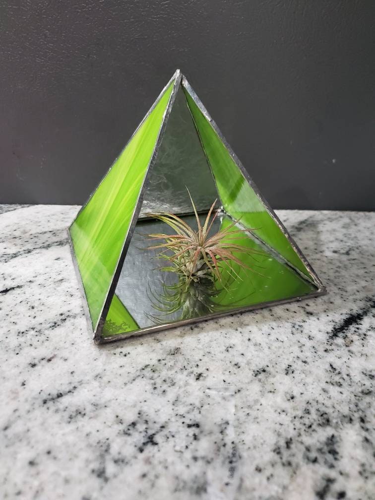 Stained Glass Pyramid, Geometric Glass Vessel, Plant Holder, Crystal ...