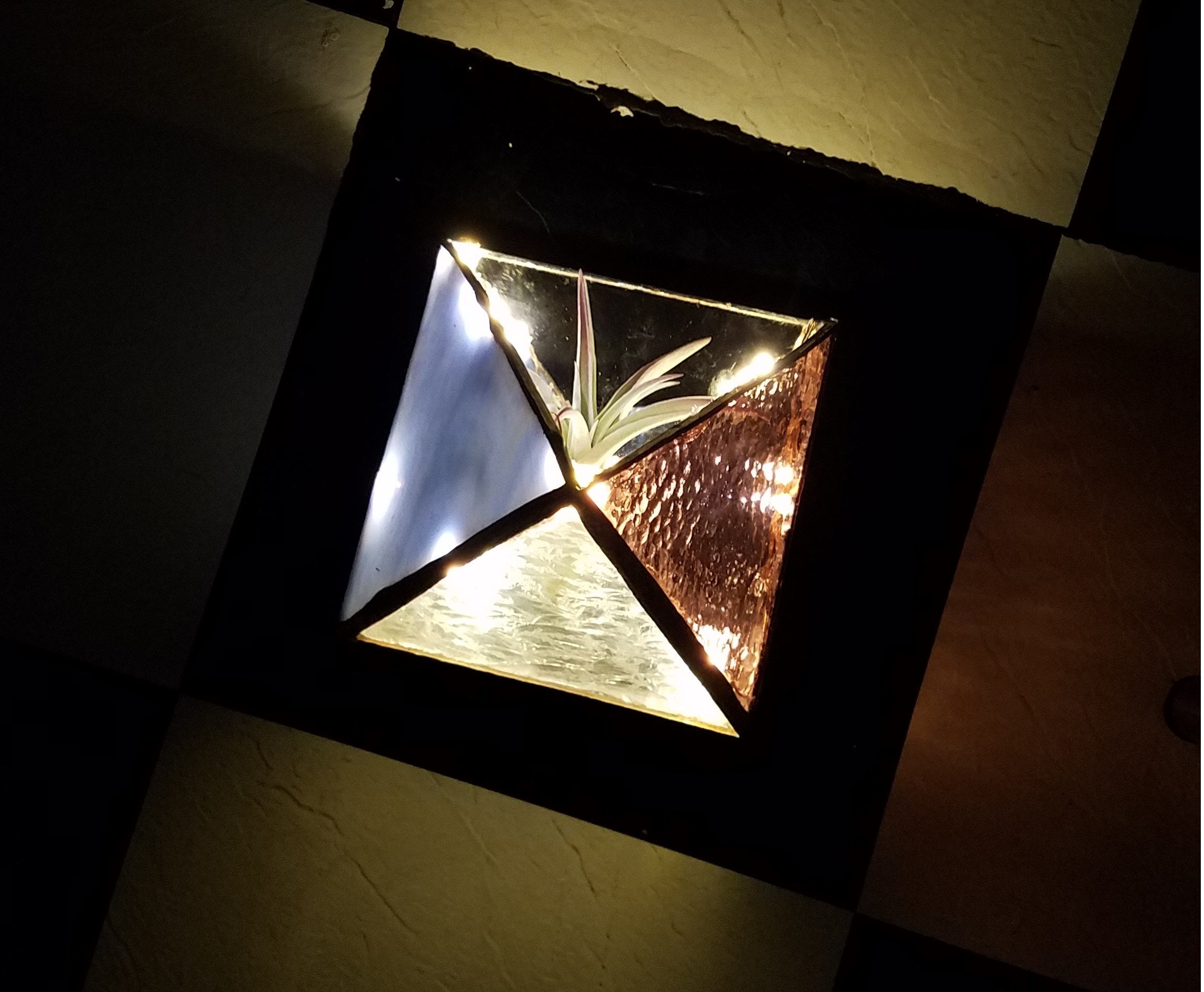Stained Glass Pyramid, Geometric Glass, Plant Holder, Lighted Pyramid ...
