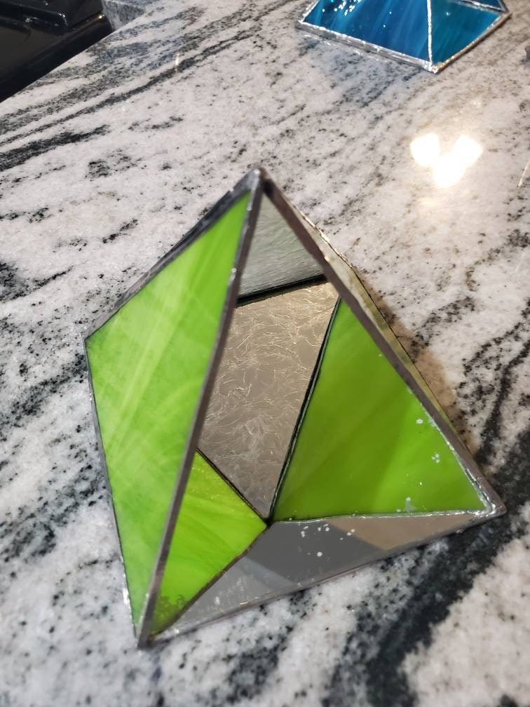 Stained Glass Pyramid, Geometric Glass Vessel, Plant Holder, Crystal ...