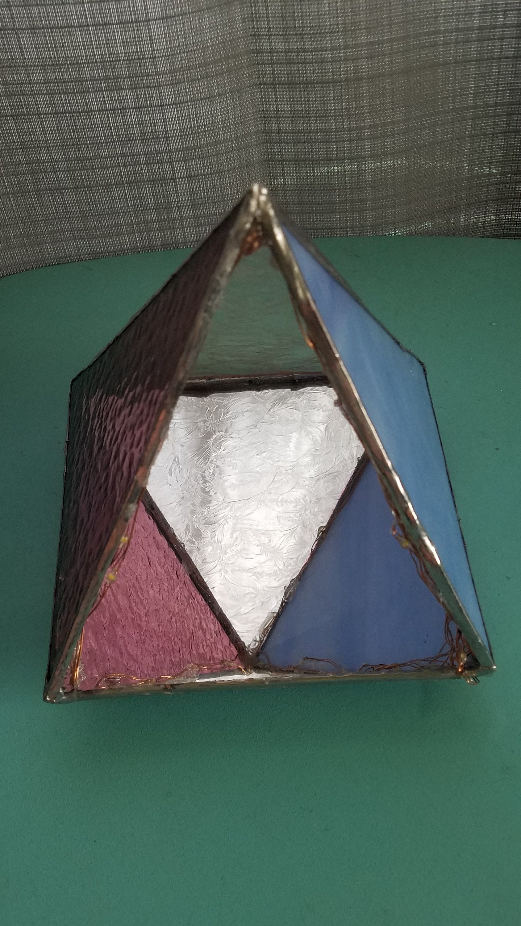 Stained Glass Pyramid, Geometric Glass, Plant Holder, Lighted Pyramid ...