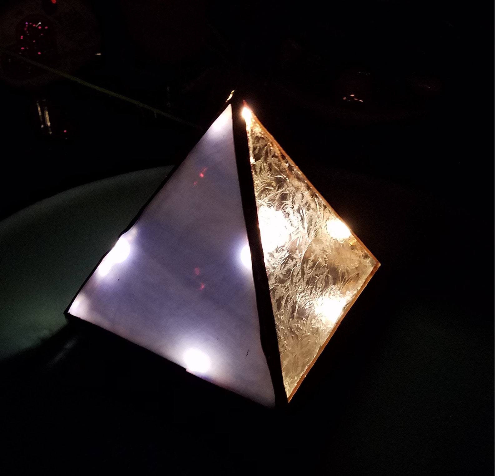 Stained Glass Pyramid, Geometric Glass, Plant Holder, Lighted Pyramid ...