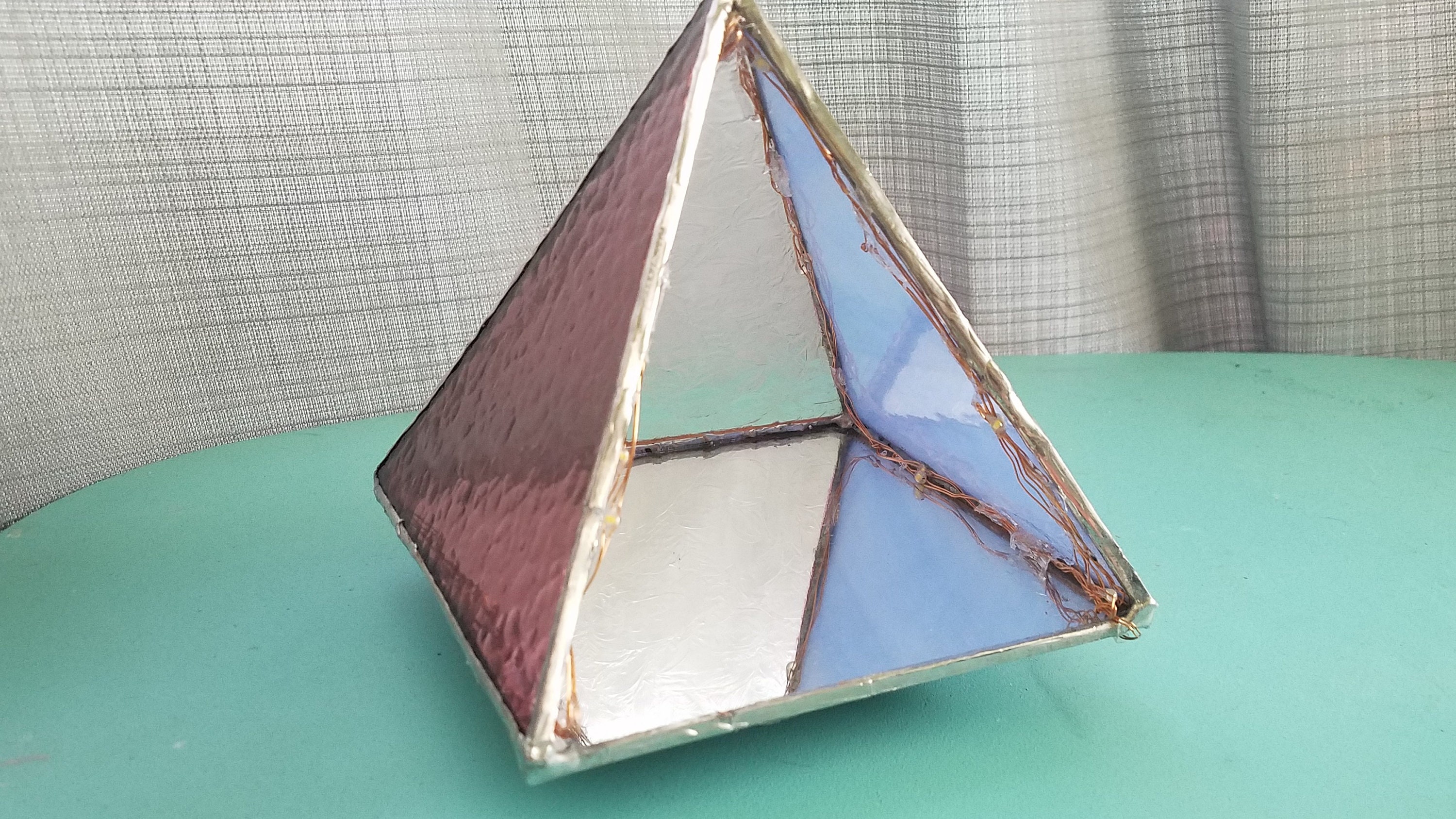 Stained Glass Pyramid, Geometric Glass, Plant Holder, Lighted Pyramid ...