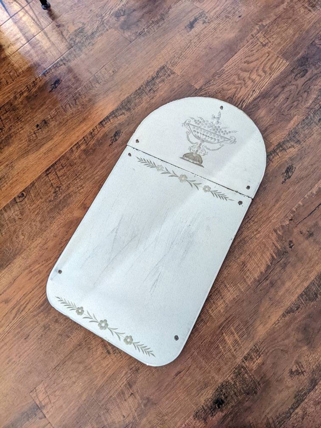 Etched Glass Mirror Elongated Mirror Art Decor Floral Etched Mirror Art ...