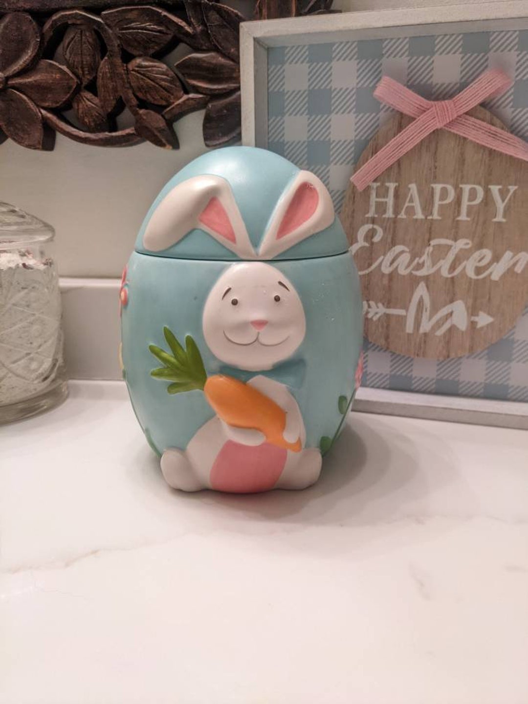 Ceramic Easter Cookie Jar Bunny With Carrot Cookie Jar Easter Candy ...