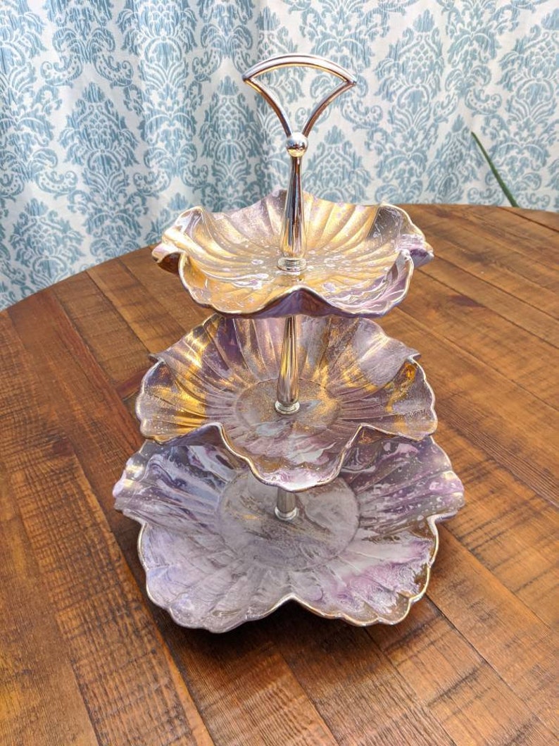 USA 3 Tier Marble Tray Swirled Ceramics Vanity Storage Cooking Serving ...