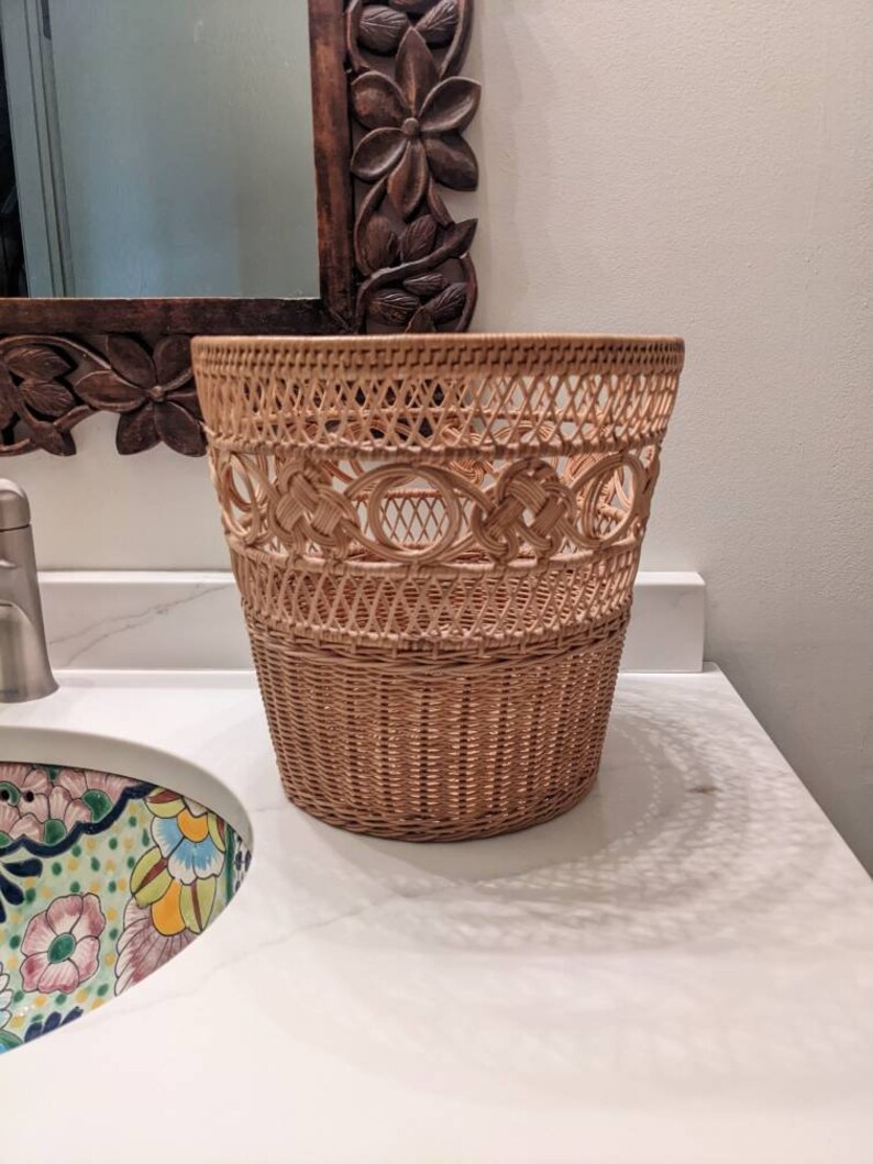 Bohemian Trash Bin Wicker Garbage Can Bohemian Bathroom Boho - Etsy