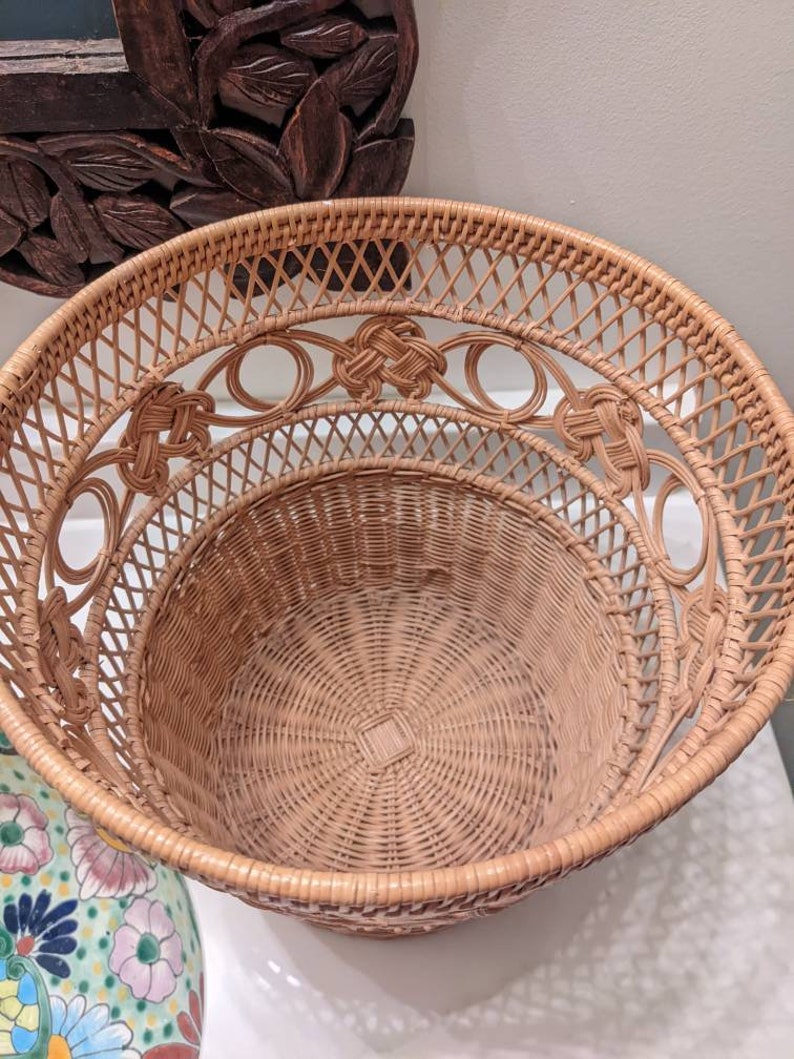 Bohemian Trash Bin Wicker Garbage Can Bohemian Bathroom Boho - Etsy