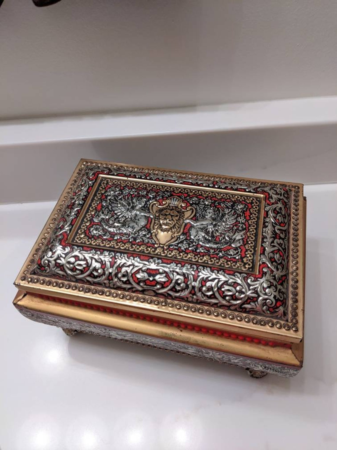 Trinket Tin Lion Decor Castle Style Art Nouveau Box Mermaid - Etsy