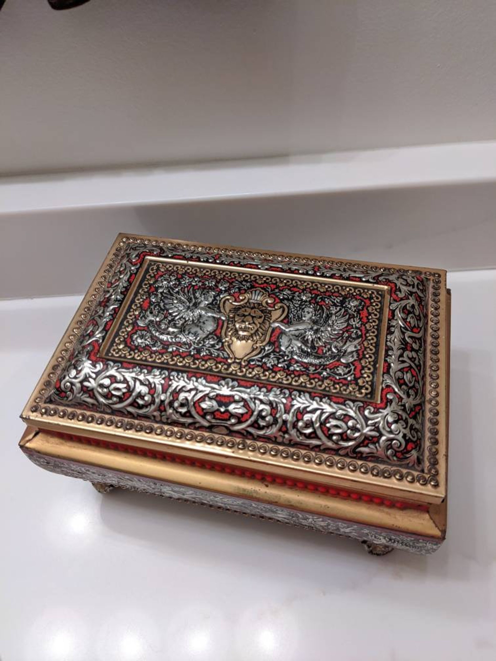 Trinket Tin Lion Decor Castle Style Art Nouveau Box Mermaid - Etsy