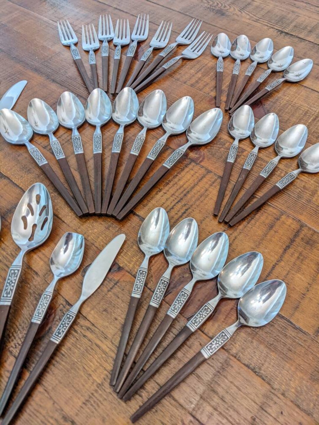 Interpur Brown Handled Flatware Set Mid Century Modern Silverware Set ...