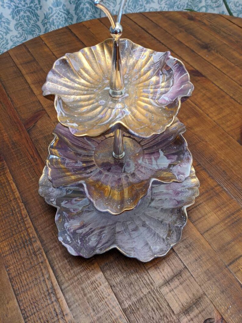 USA 3 Tier Marble Tray Swirled Ceramics Vanity Storage Cooking Serving ...