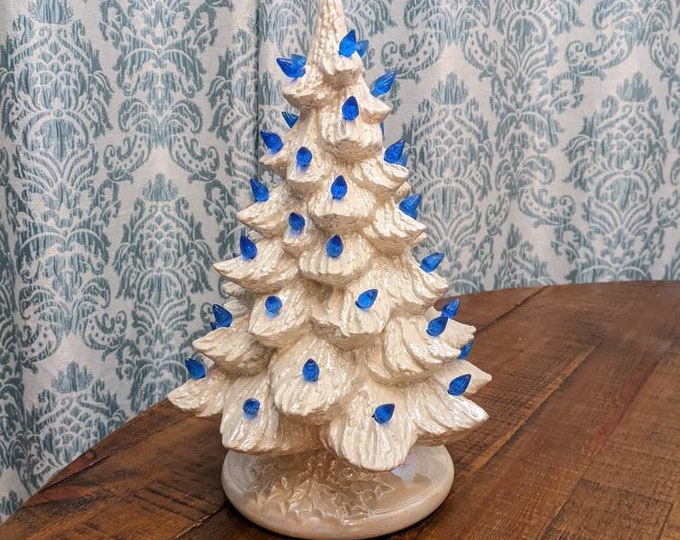 Large Ceramic Christmas Tree With Blue Lights Kitschy Christmas Mid ...