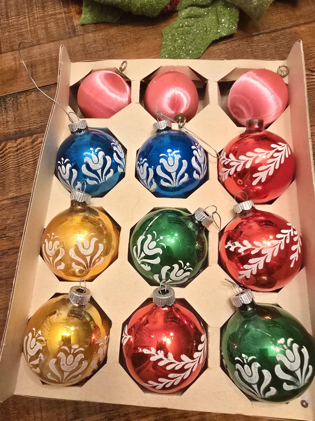 12 Glass Shiny Brite Christmas Ornaments Glass Ball Ornament Mid ...