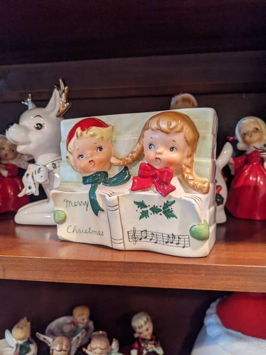 Napco Planter Merry Christmas Planter Girl and Boy Face Planter Holiday ...