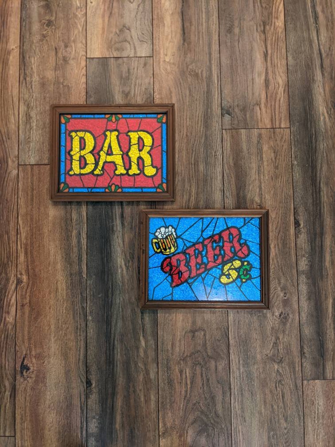 Glitter Art Bar Signs Wood Framed Bar Signs Beer 5 Man Cave Signs Cabin ...