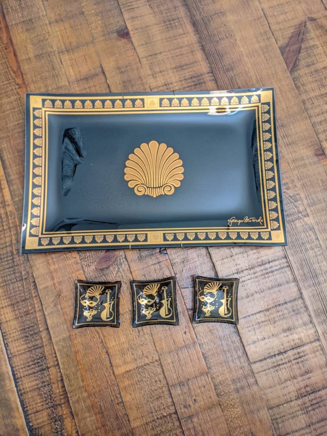 Georges Briard Shell Platter Black and Gold Seashell Tray Snack Trays ...