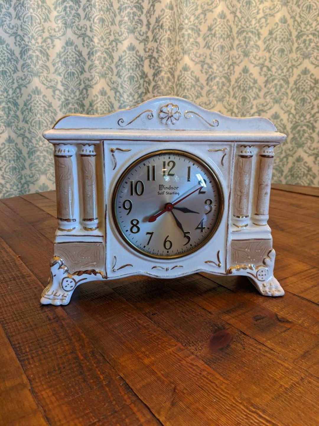 Windsor Self Starting Ceramic Clock Floral Clock Plug in Clock Standing ...