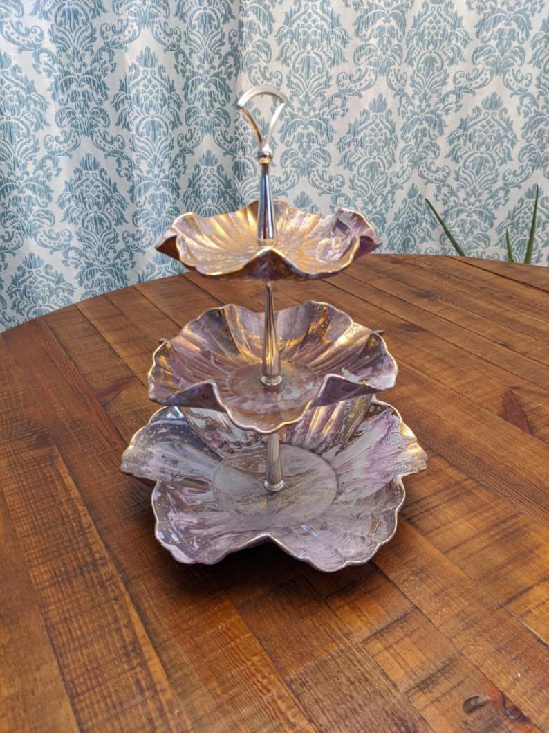 USA 3 Tier Marble Tray Swirled Ceramics Vanity Storage Cooking Serving ...