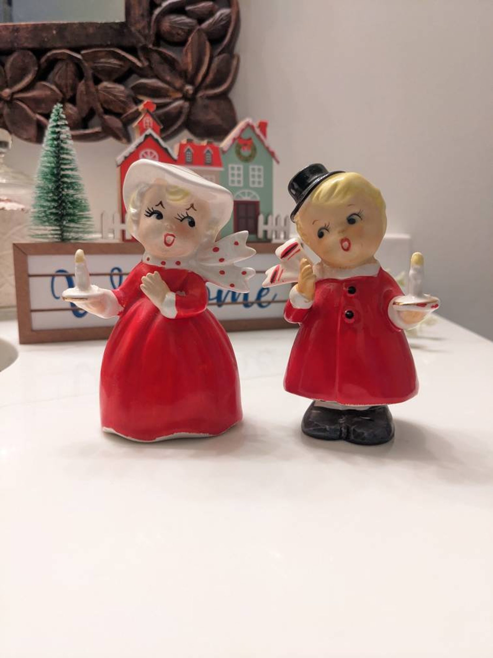 Christmas Boy and Girl W/scarf Hurricane Lamp Candle Light - Etsy