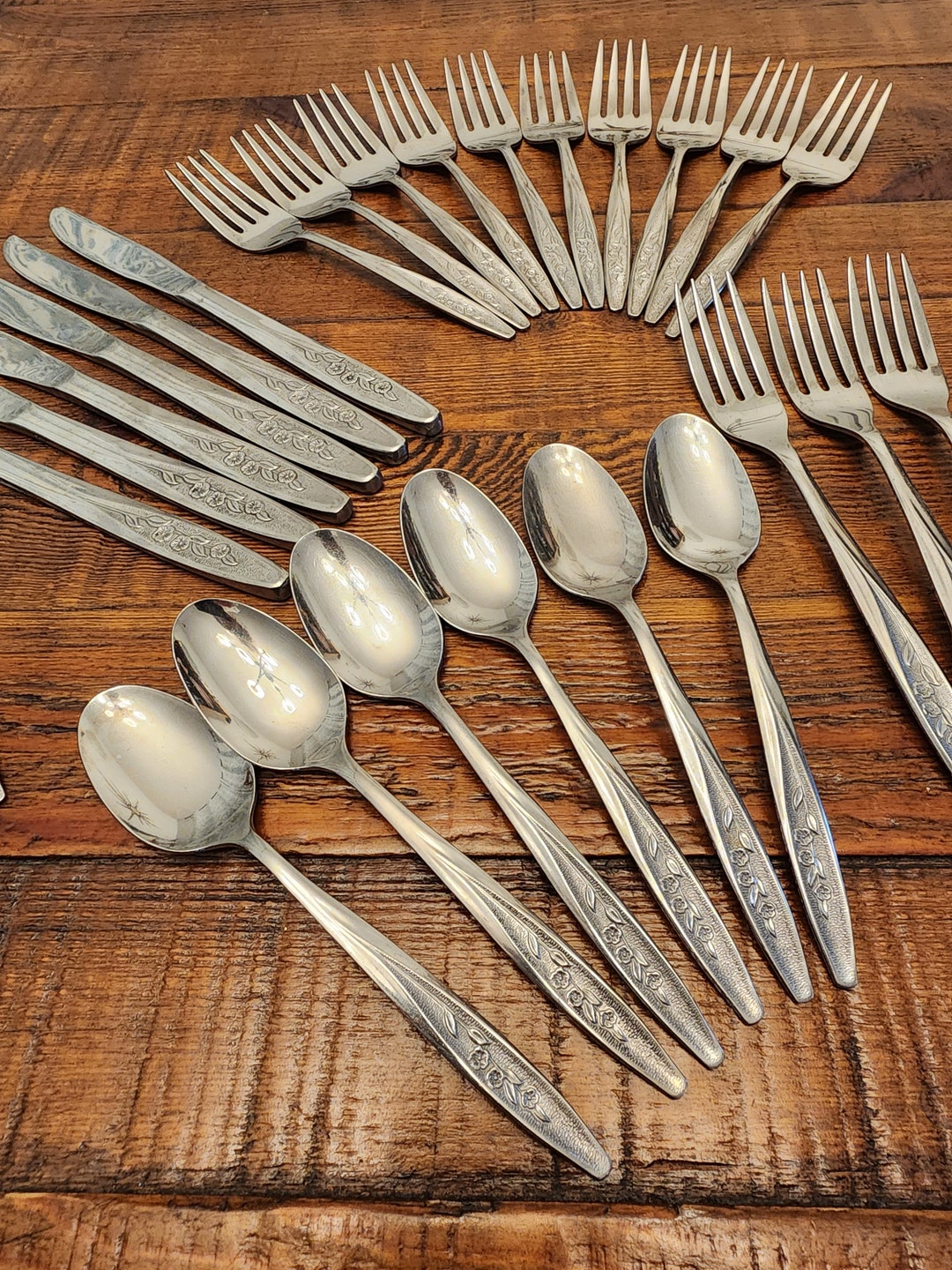 27 Piece Set Superior Stainless Flatware Set Floral Handled Silverware ...