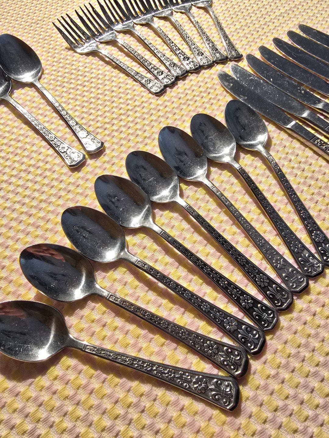 Interpur Stainless Korea Floral Pattern Flatware Set Flower Silverware ...