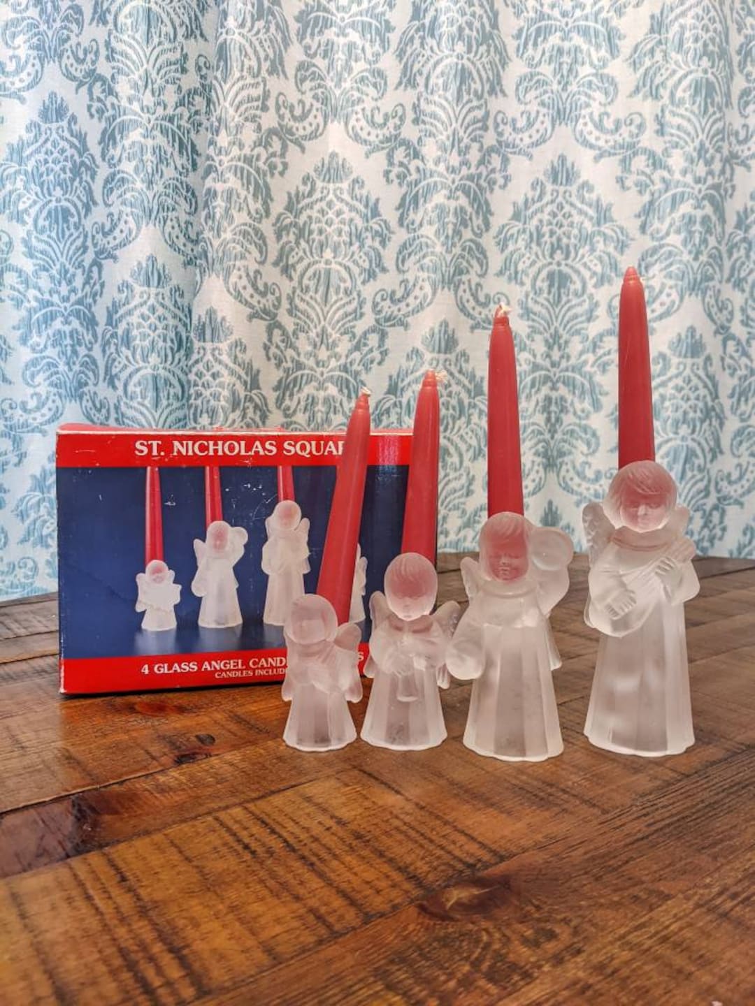 St Nicholas Square Four Glass Angel Candle Holders Vintage Christmas ...