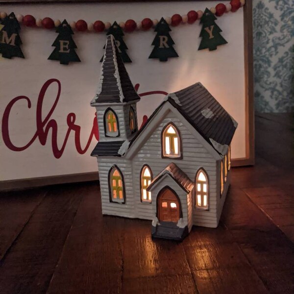 Lighted Ceramic Church - Etsy