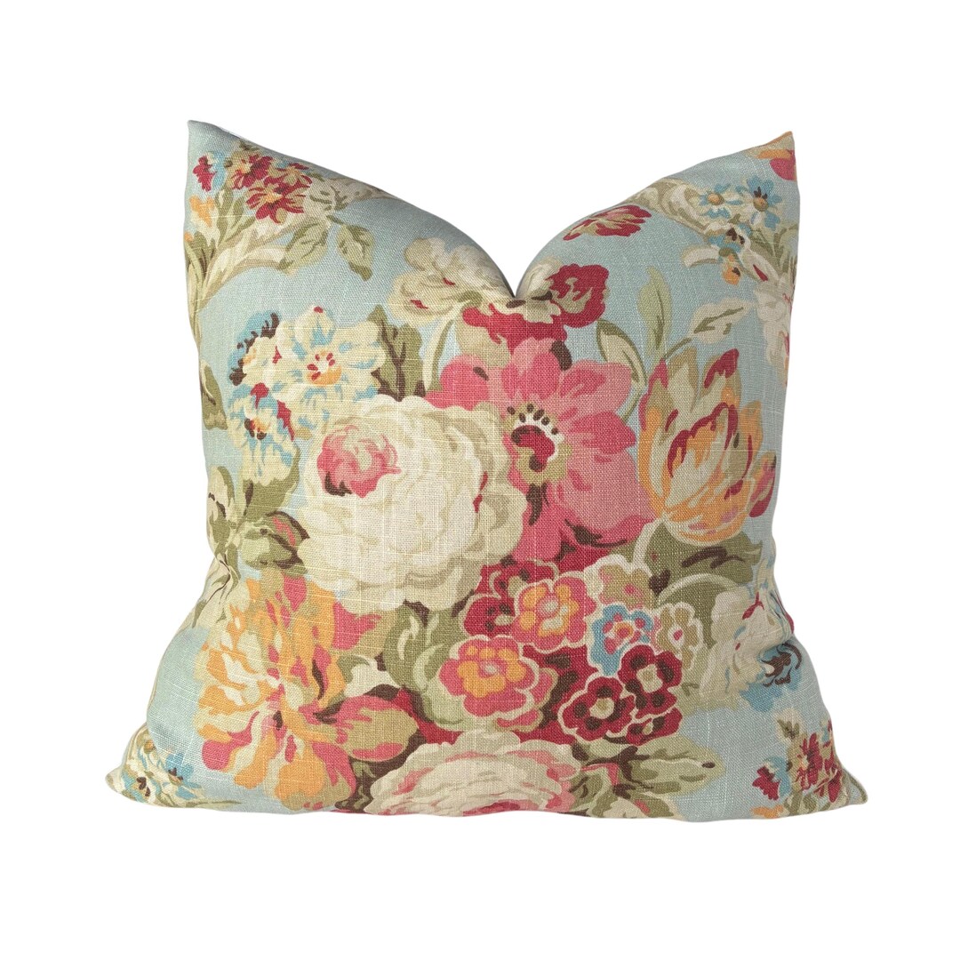 Waverly Rose Pillow Cover Spring Bling Blue Pink Sofa Cushion Country ...