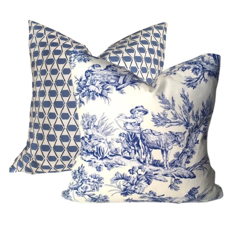 Blue Toile Pillow Cover, French Country Chinoiserie Sofa Cushion Blue ...