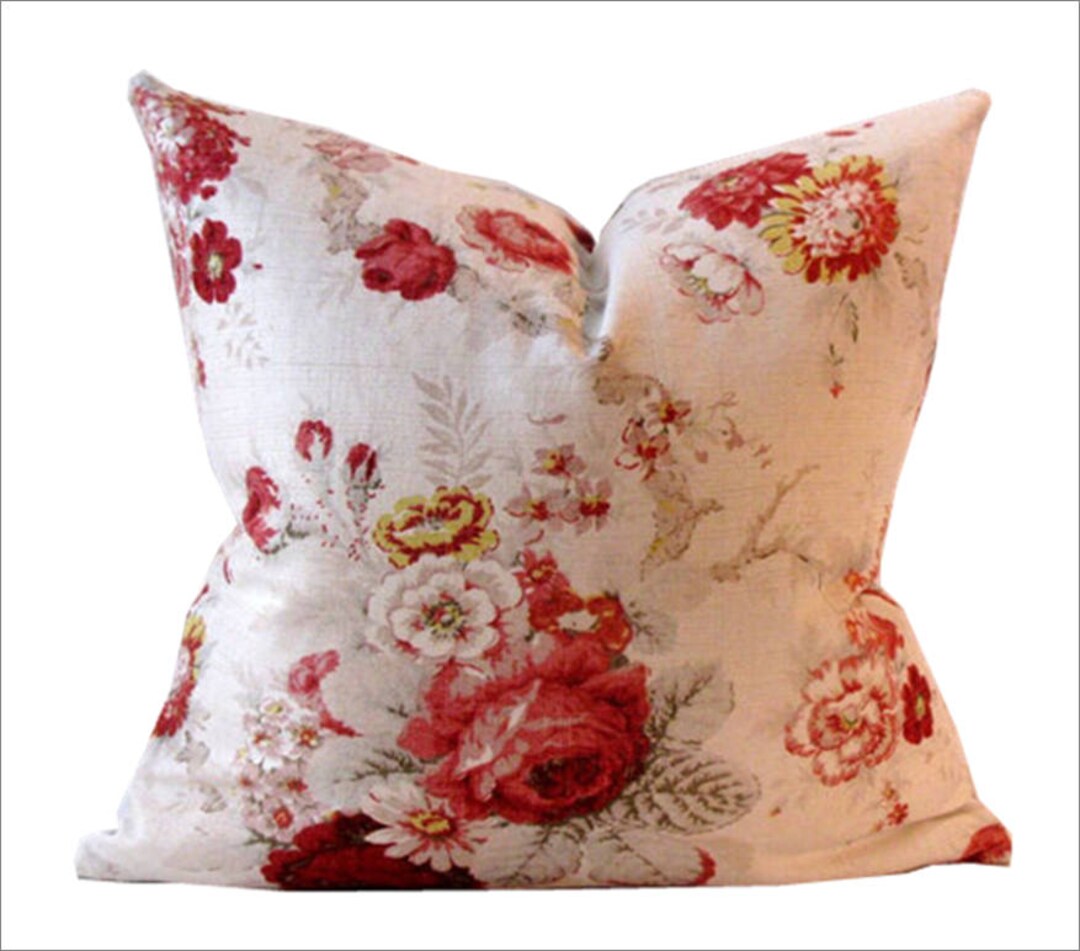 Norfolk Rose Pillow Cover Shabby Chic Sofa Pillow Red Rose Pillow Cover ...