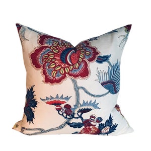 Designer Pillow Cover SAMOAN PLANTATION in Gem Red and Blue Floral ...