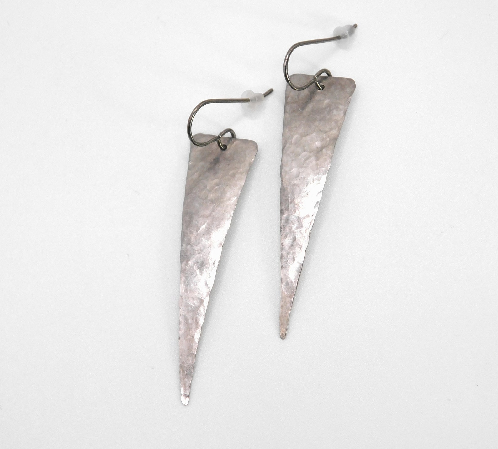 2 Long Hammered Titanium Inverted Triangle Earrings - Etsy