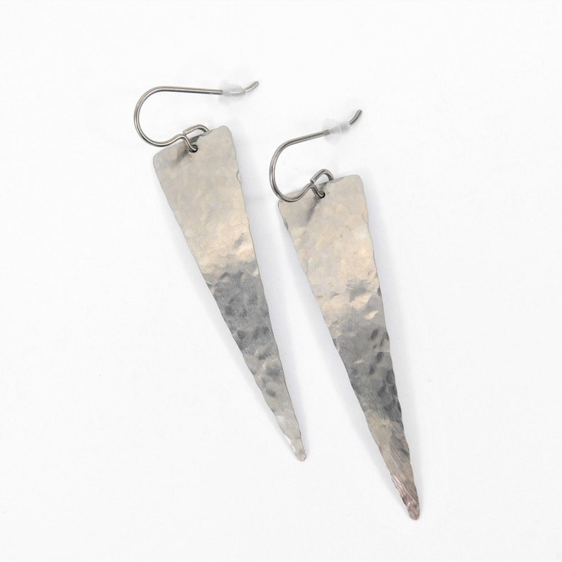 2 Long Hammered Titanium Inverted Triangle Earrings - Etsy