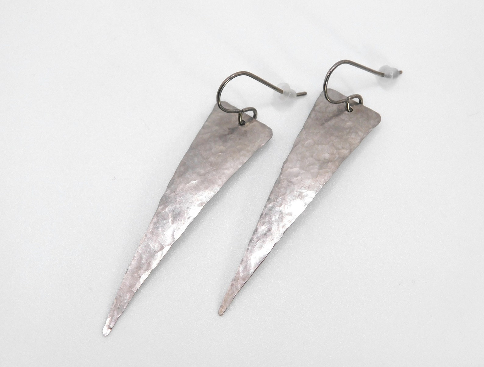 2 Long Hammered Titanium Inverted Triangle Earrings - Etsy