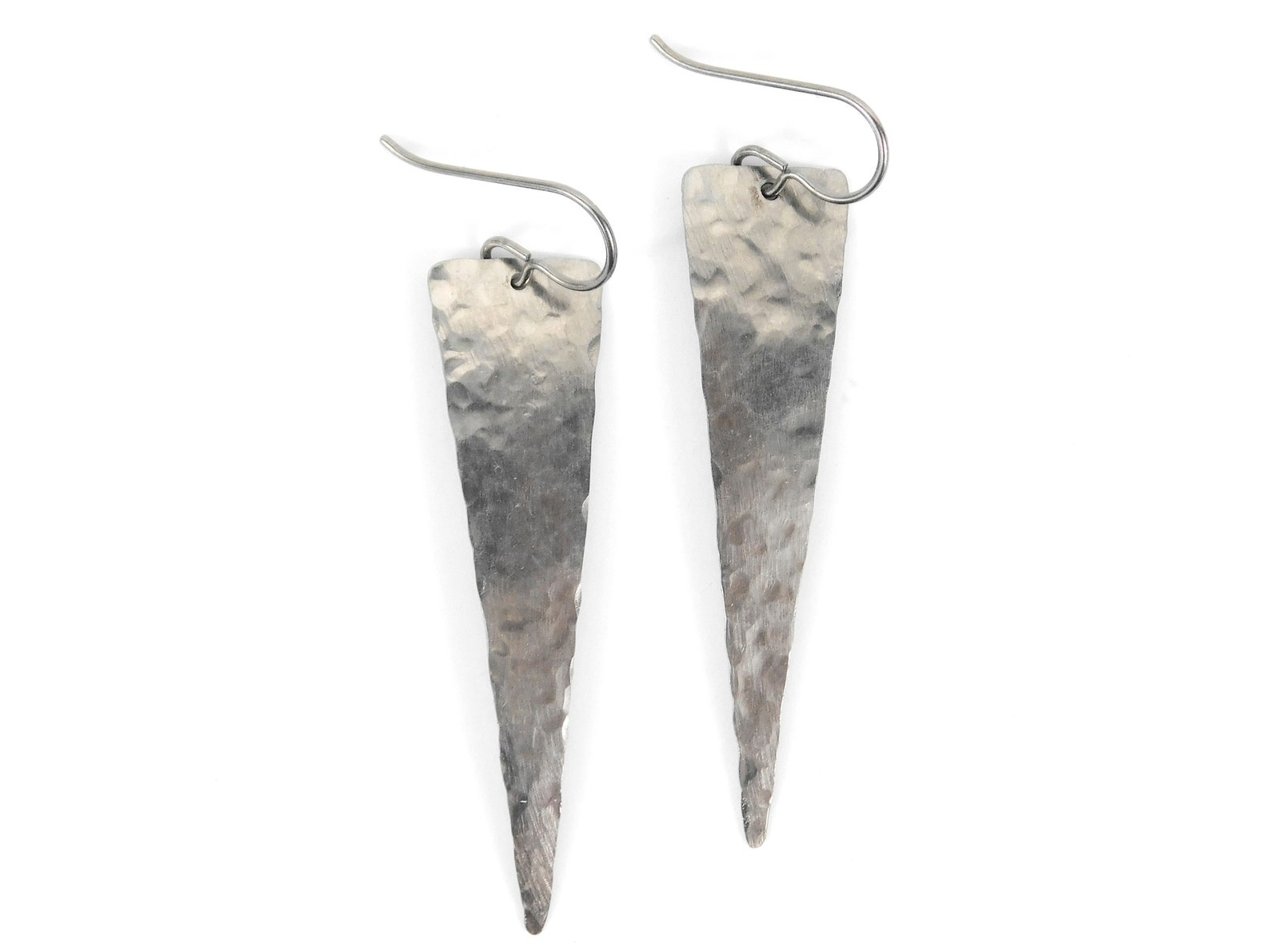 2 Long Hammered Titanium Inverted Triangle Earrings | Etsy