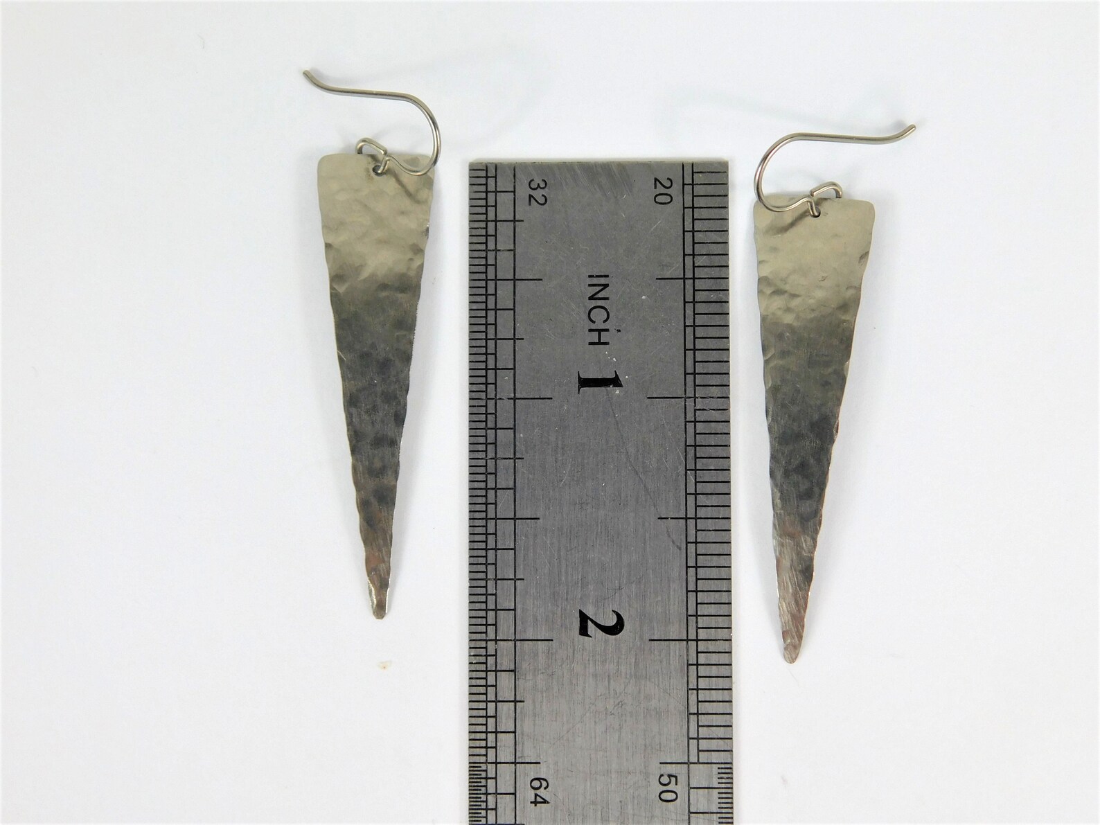 2 Long Hammered Titanium Inverted Triangle Earrings | Etsy