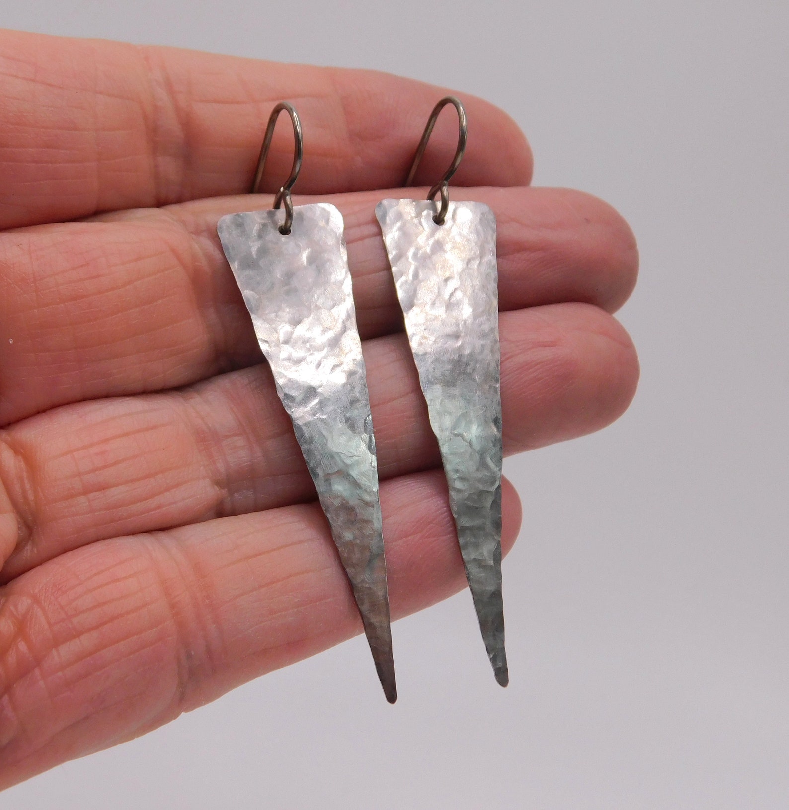 2 Long Hammered Titanium Inverted Triangle Earrings - Etsy