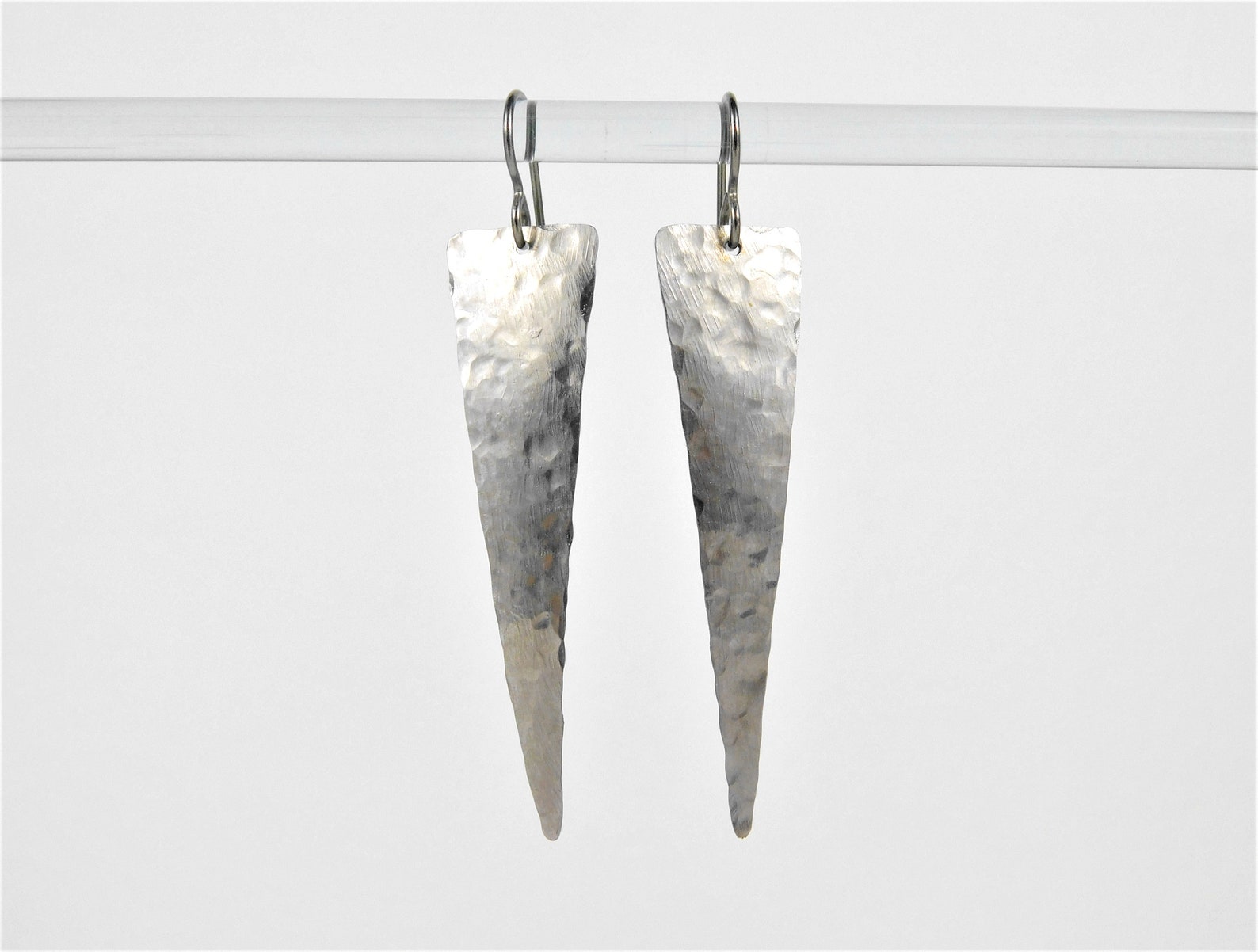2 Long Hammered Titanium Inverted Triangle Earrings - Etsy
