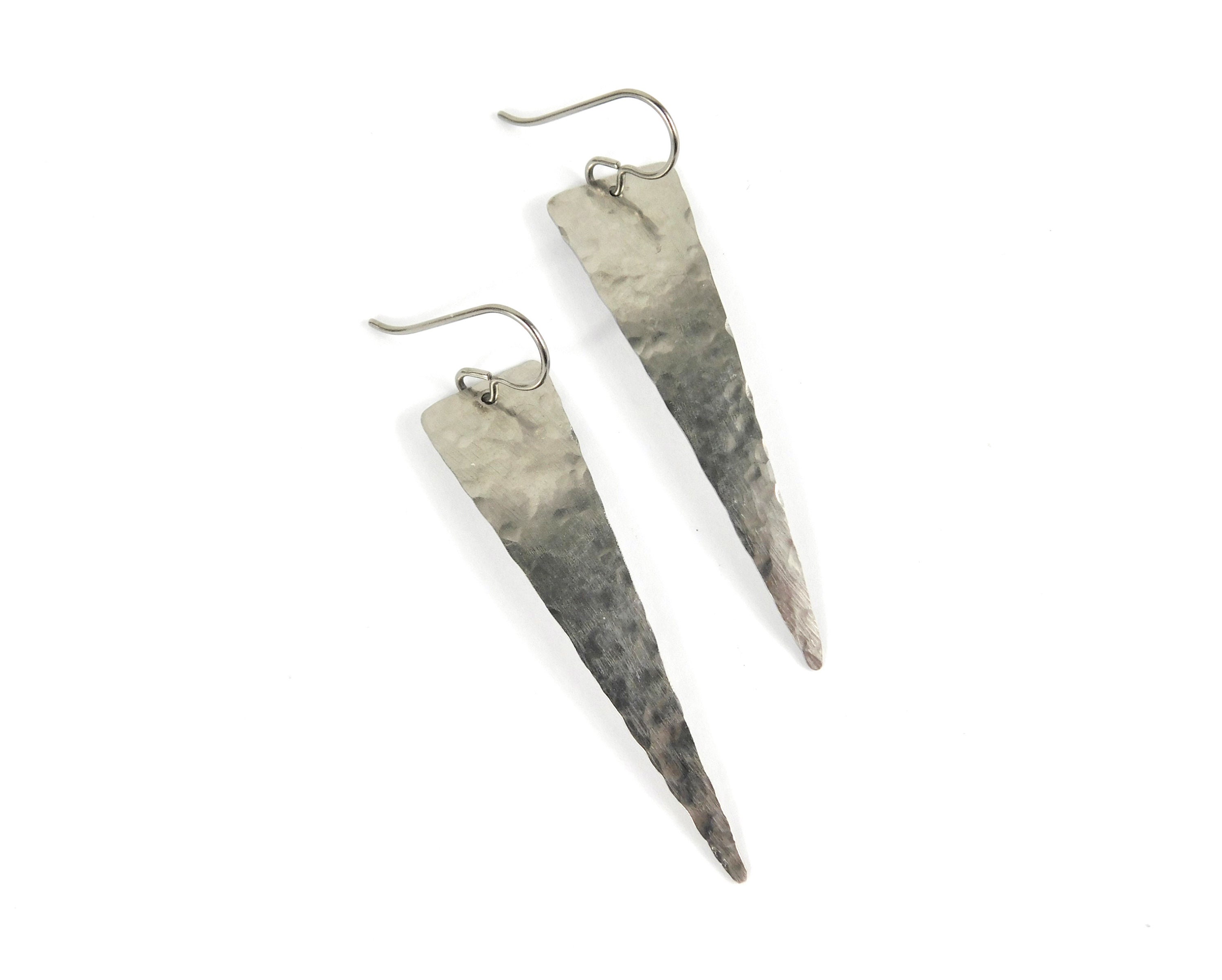 2 Long Hammered Titanium Inverted Triangle Earrings | Etsy