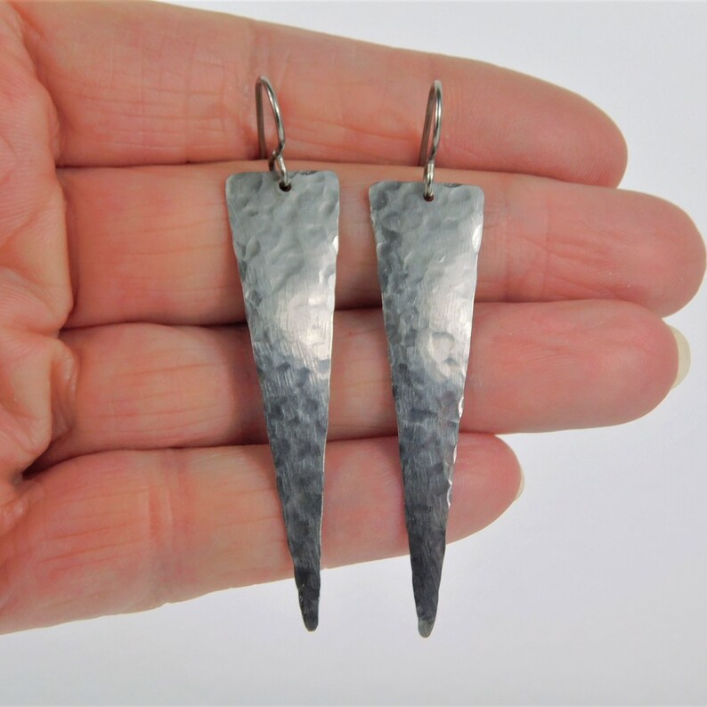 2 Long Hammered Titanium Inverted Triangle Earrings - Etsy