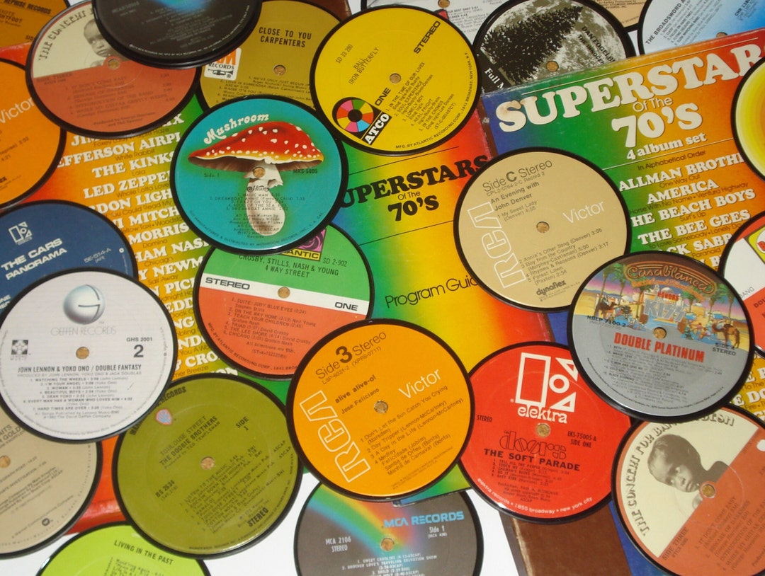 70s Record Coasters, Classic Rock, Pop, Mellow Rock, 4 Handmade Vinyl ...