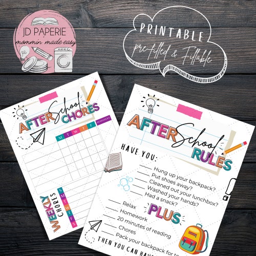 After School Rules Routine Checklist Kids Editable - Etsy