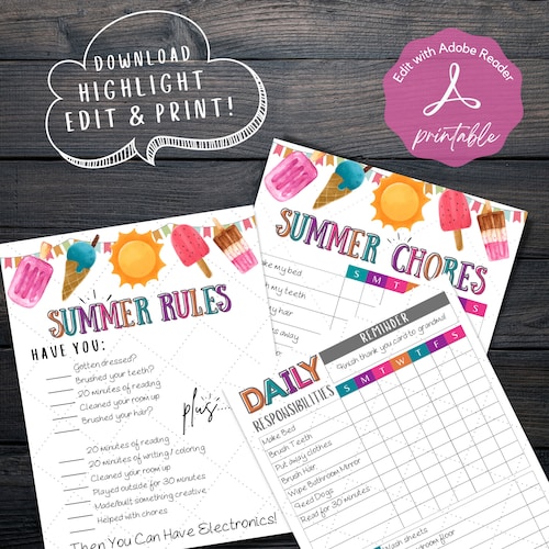 Editable Summer Bundle Screen Time Checklist Daily Routine - Etsy